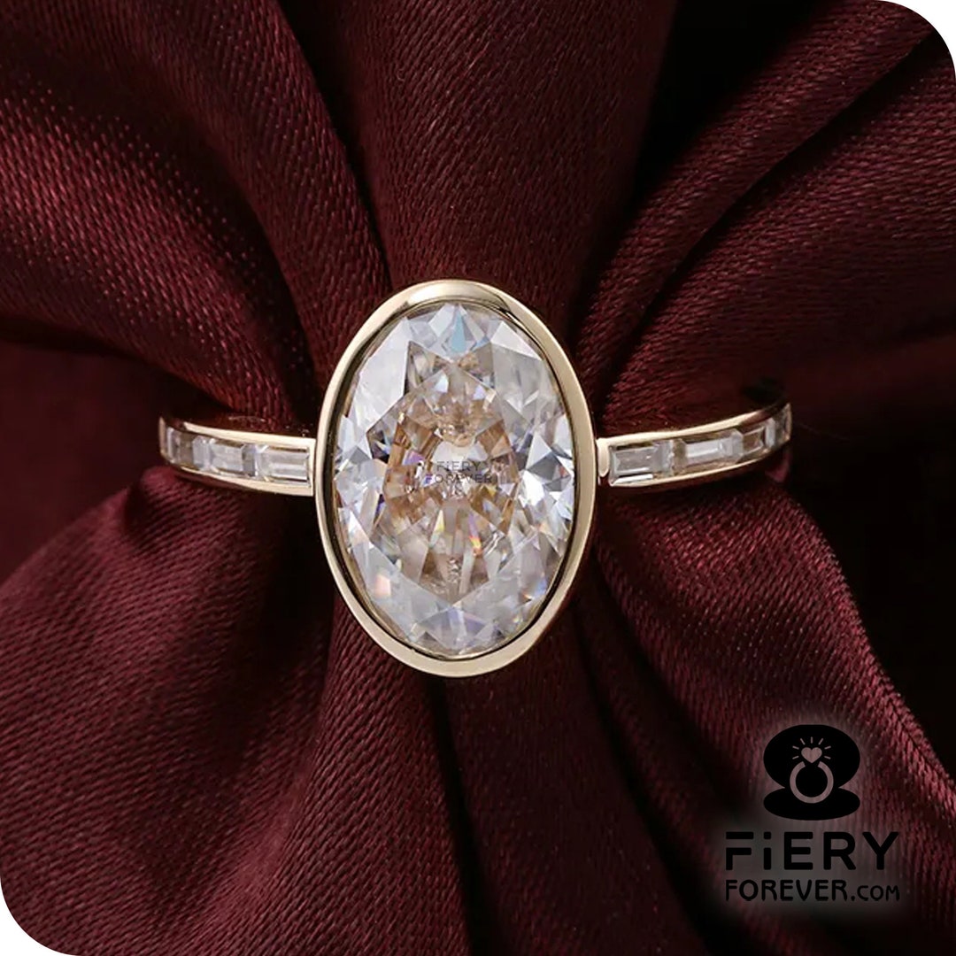 Full Bezel Wedding Ring, 2.25/3/4 Carat Elongated Ice Crushed Oval Cut ...