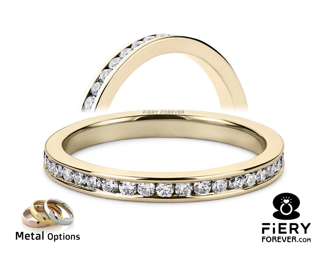 Classic Channel Set Full Eternity Band, Superb Round Cut Moissanite ...