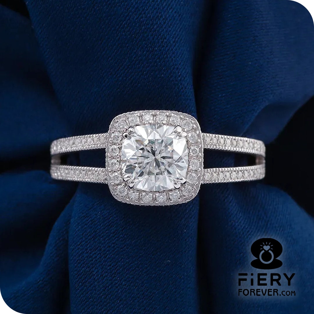 Halo Split Shank Unique Milgrain Set Ring, Art Deco 1/ 1.50/ 2 Carat ...