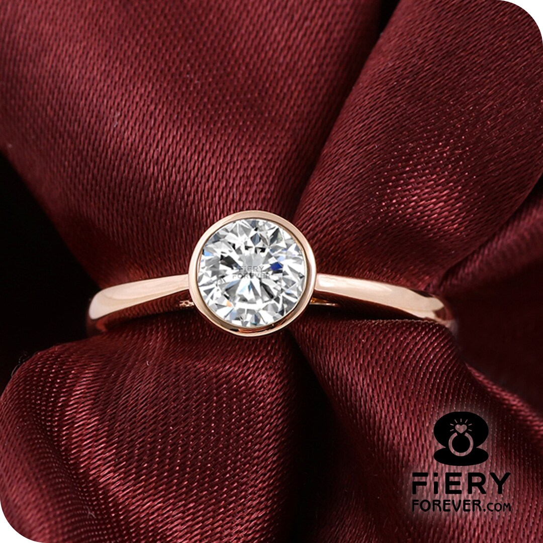 Full Bezel Simple Solitaire Wedding Ring, Fiery 1/ 1.5/ 2.25 Carat ...