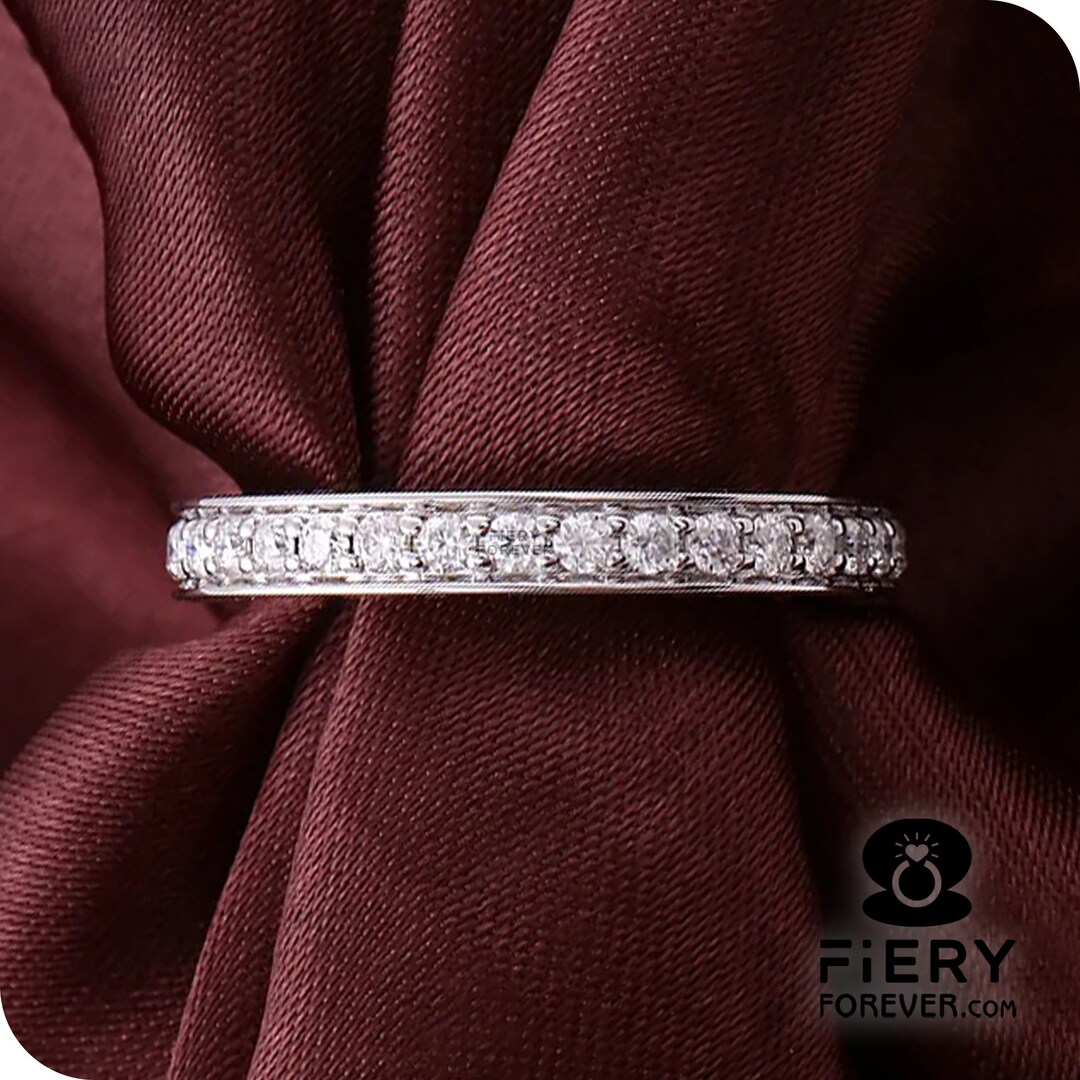 Three Side Pave Set 3/4 Eternity Wedding Band for Bride, Bead & Bright ...