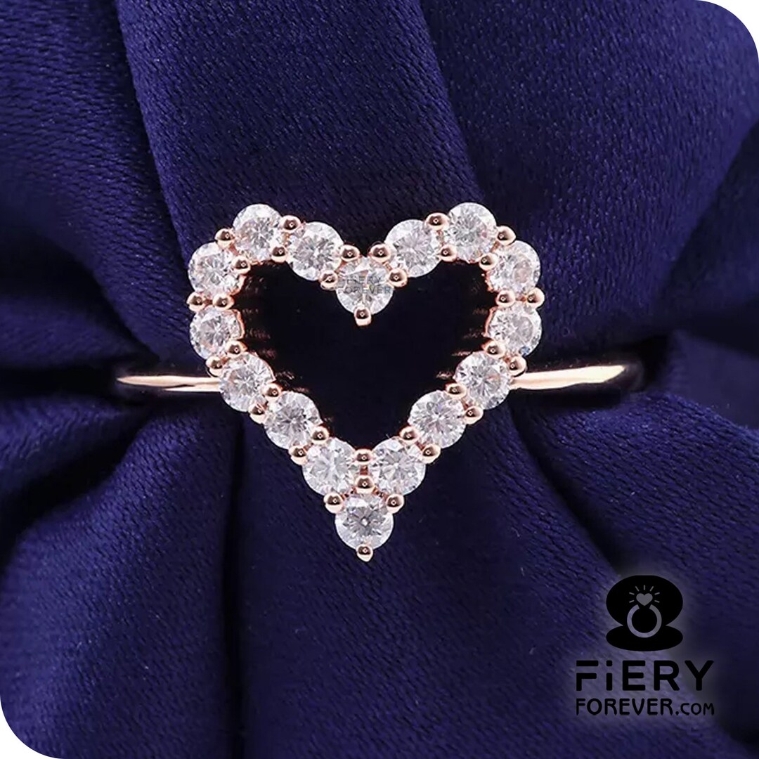 Open Heart Shape Unique Tapered Band Ring, Gorgeous 1 TCW Round ...