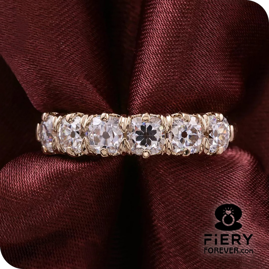 Elegant Old Mine Cushion Cut Moissanite Engagement Ring, 6 Stone Half ...
