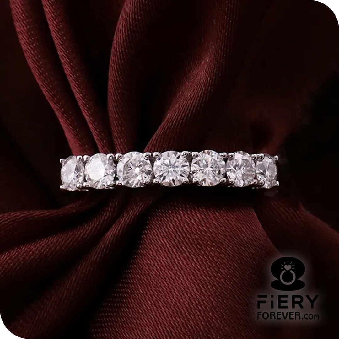 7 Stone U Prong Set Simple Wedding Band, Beautiful Round Brilliant Cut ...