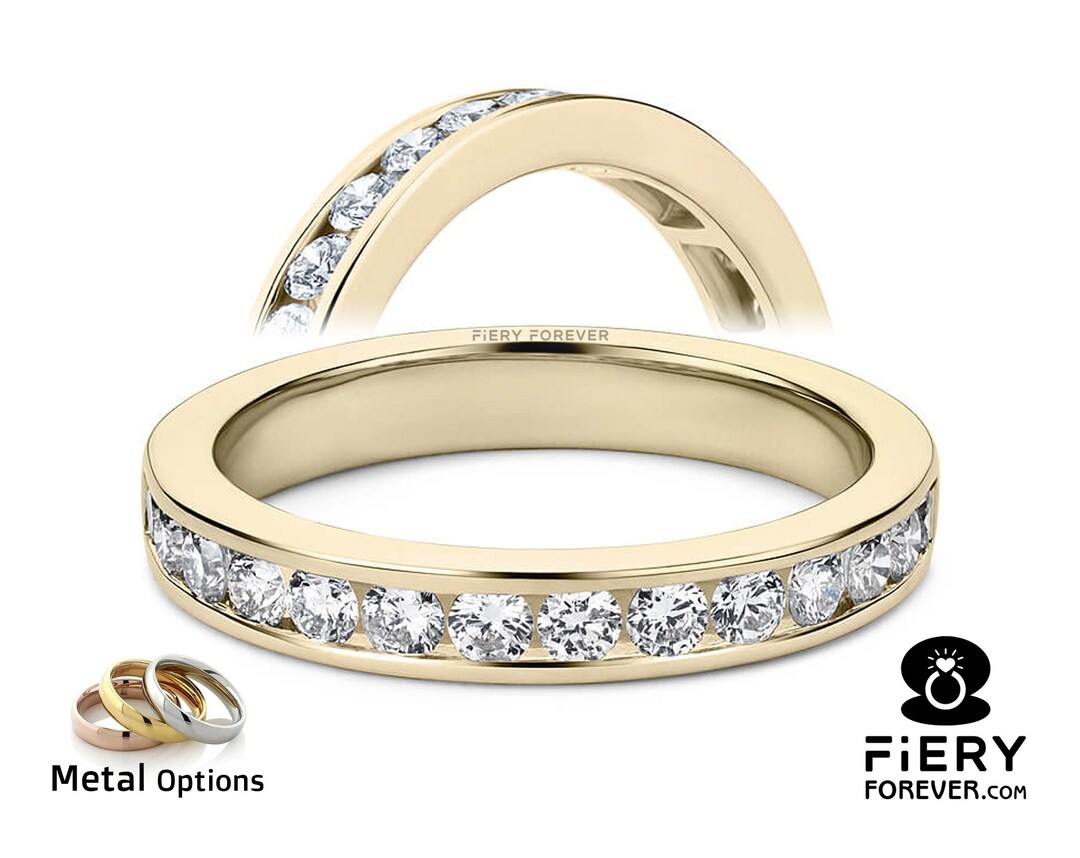 Delicate Round Cut Moissanite Half Eternity Band: Channel Set Wedding ...