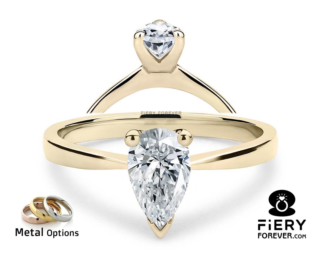 Simple Rounded Prong Basket Set Tear Drop Solitaire Ring, Amazing 1.5 ...