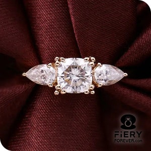 Three Stone Ring, Sparky 0.60/ 1/ 1.50 Carat Cushion Cut Moissanite ...