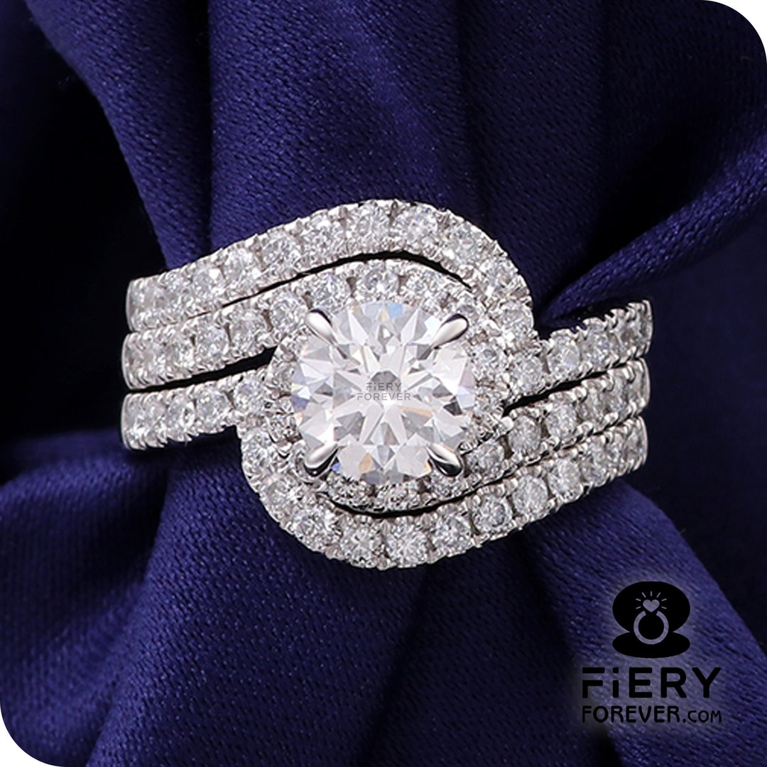 Swirl Halo Bypass Shank Ring With Both Side Matching Wedding Band, 0.75 ...