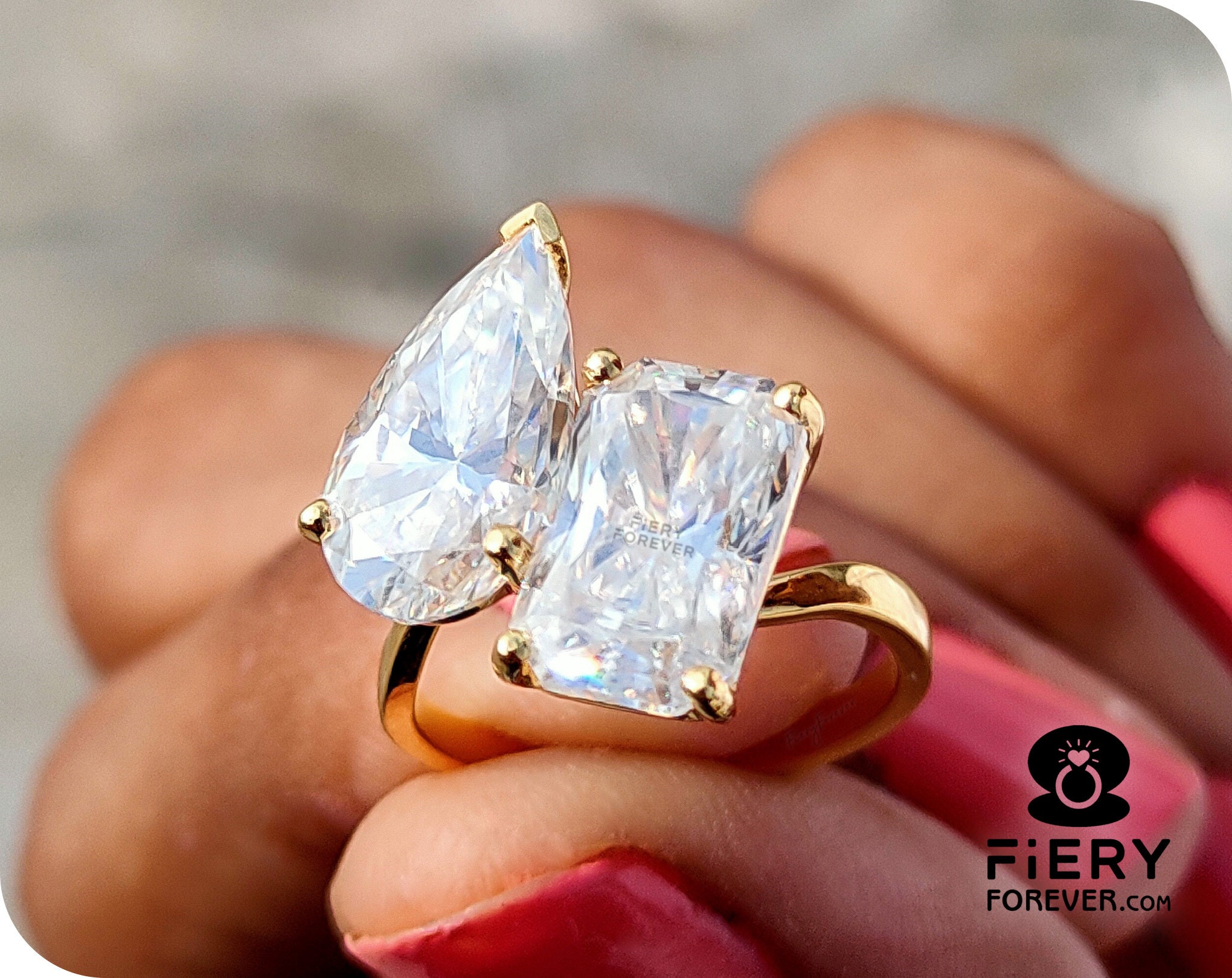 Unique Setting Celebrity Style Two Stone Engagement Ring | Etsy