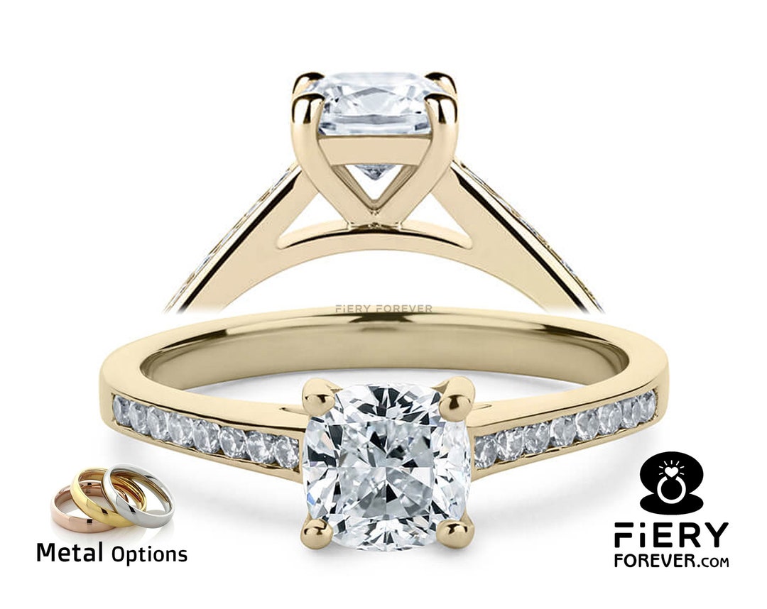 Classic 1/ 1.5/ 2 Carat Colorless Cushion Cut Channel Set Engagement ...