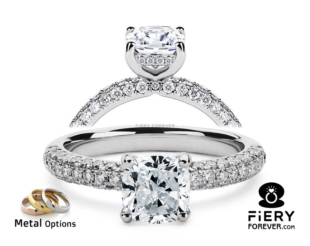 Sparky 1/ 1.5/ 2.25 Carat Cushion Cut Moissanite Basket Set Ring, Three ...