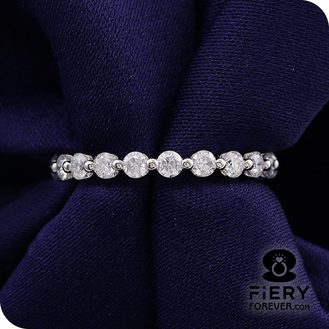 Single Prong Wedding Band, Fiery Round Cut Moissanite Engagement Band ...