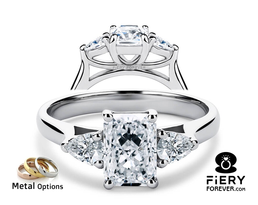 Three Stone Designer Wedding Ring: 1.25/1.75/2.50 Carat Radiant Cut ...