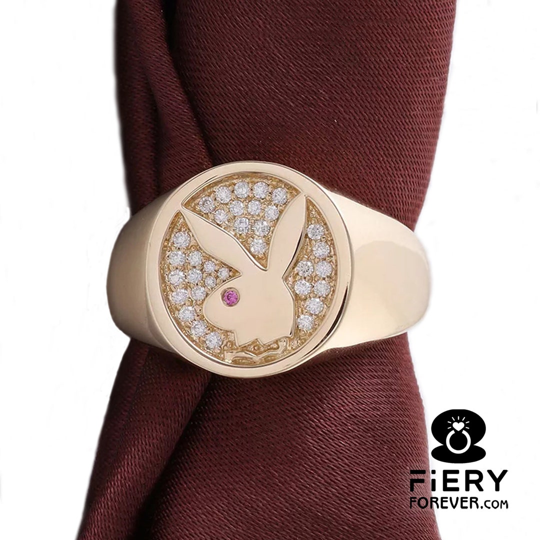 Unique Playboy Bunny Ring: Art Deco Round Brilliant Cut Moissanite ...