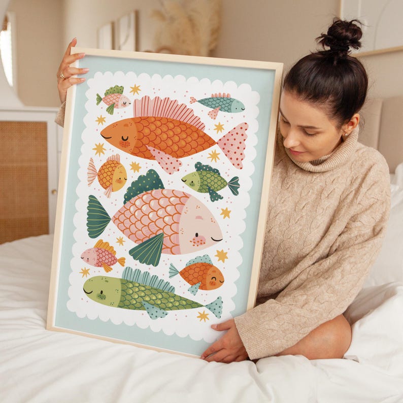 Colorful Fish Art Print | Quirky Educational Kids' Room Nursery Wall ...