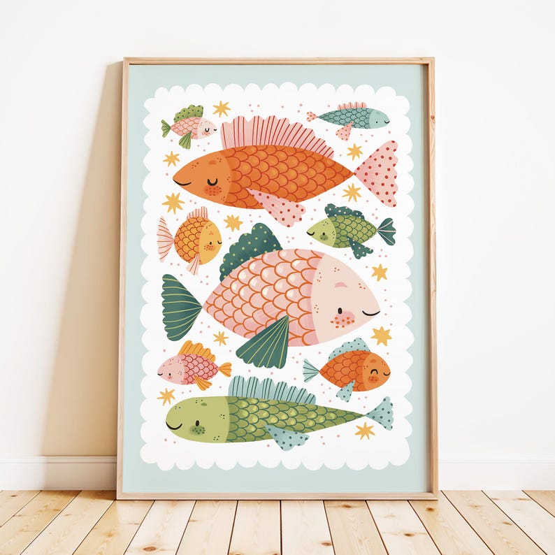 Colorful Fish Art Print | Quirky Educational Kids' Room Nursery Wall ...