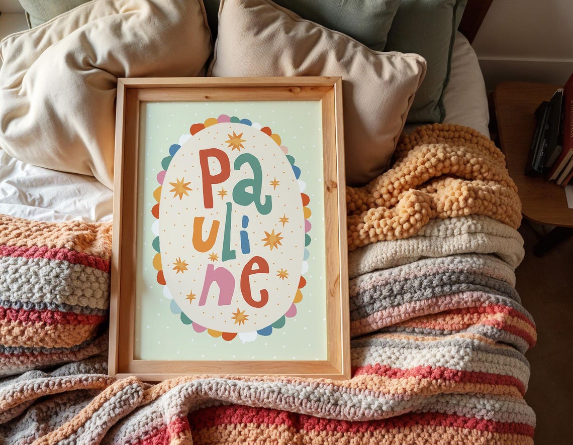 Soft Starlight: Custom Name Art Print, Personalized Nursery Wall Art ...