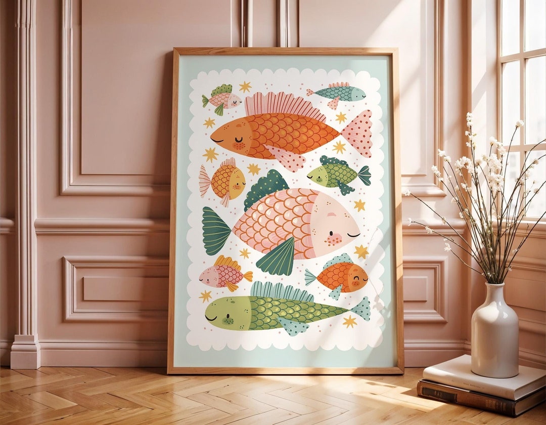 Colorful Fish Art Print | Quirky Educational Kids' Room Nursery Wall ...