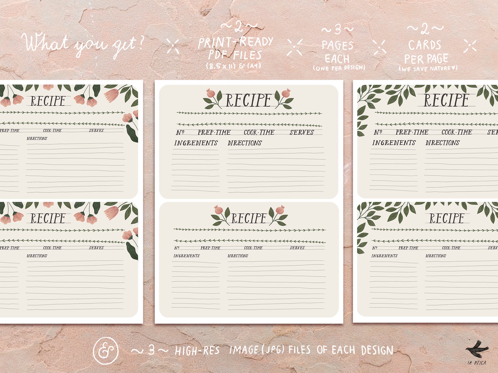Printable Recipe Cards Set of 3 Designs Instant Download - Etsy