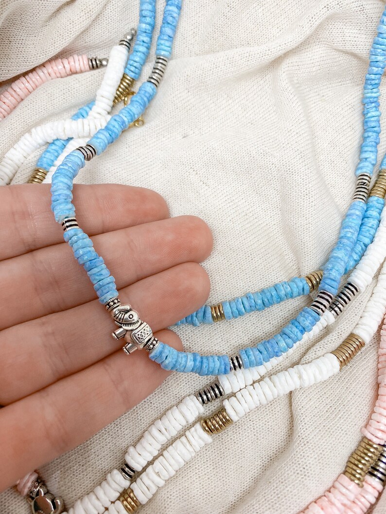 Puka Shell Choker Necklace| White, Pink or Blue Round Cut Chip Shells ...