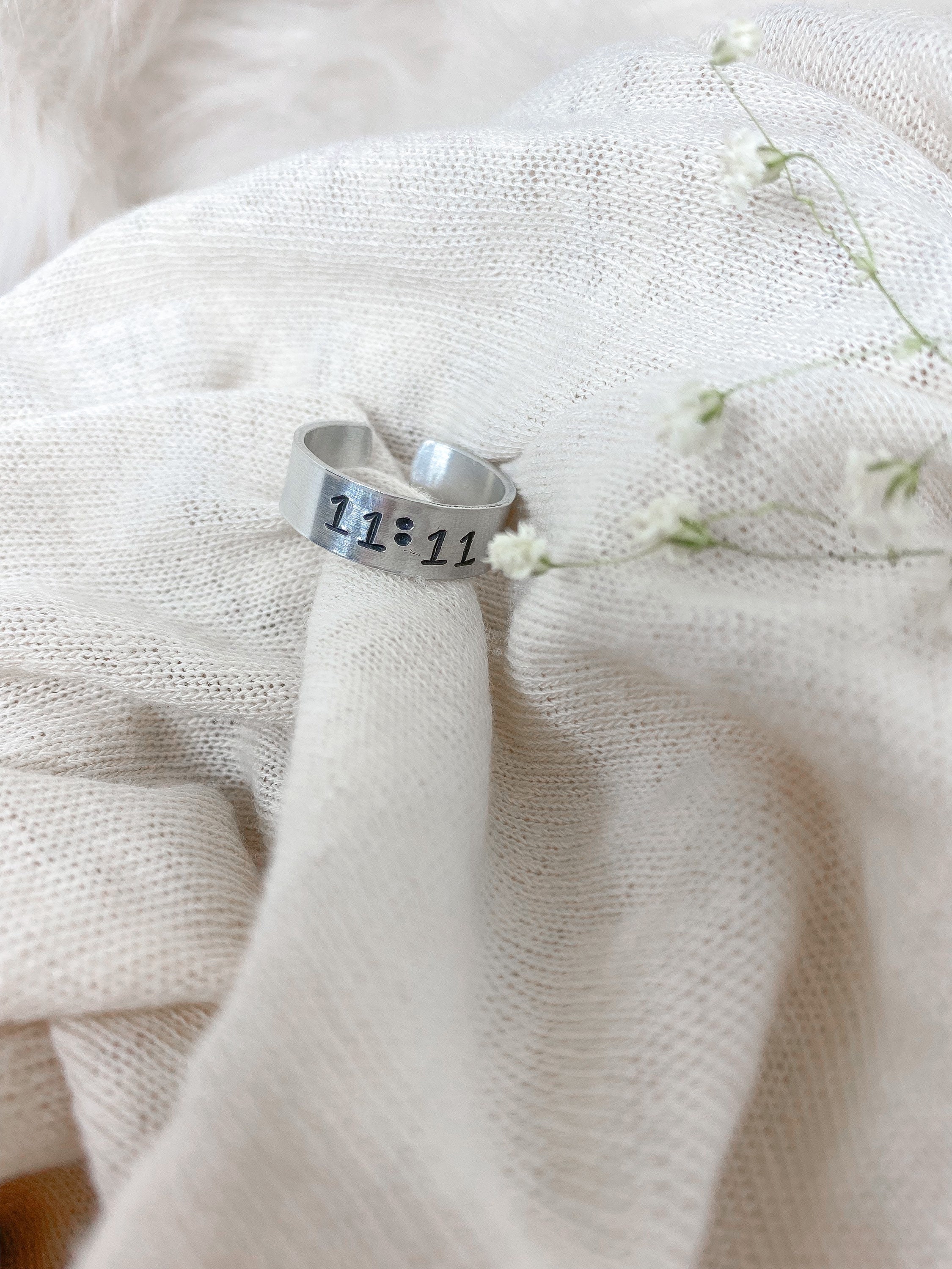 Hand Stamped 11:11 Make a Wish Silver Ring With Personalized Letter ...