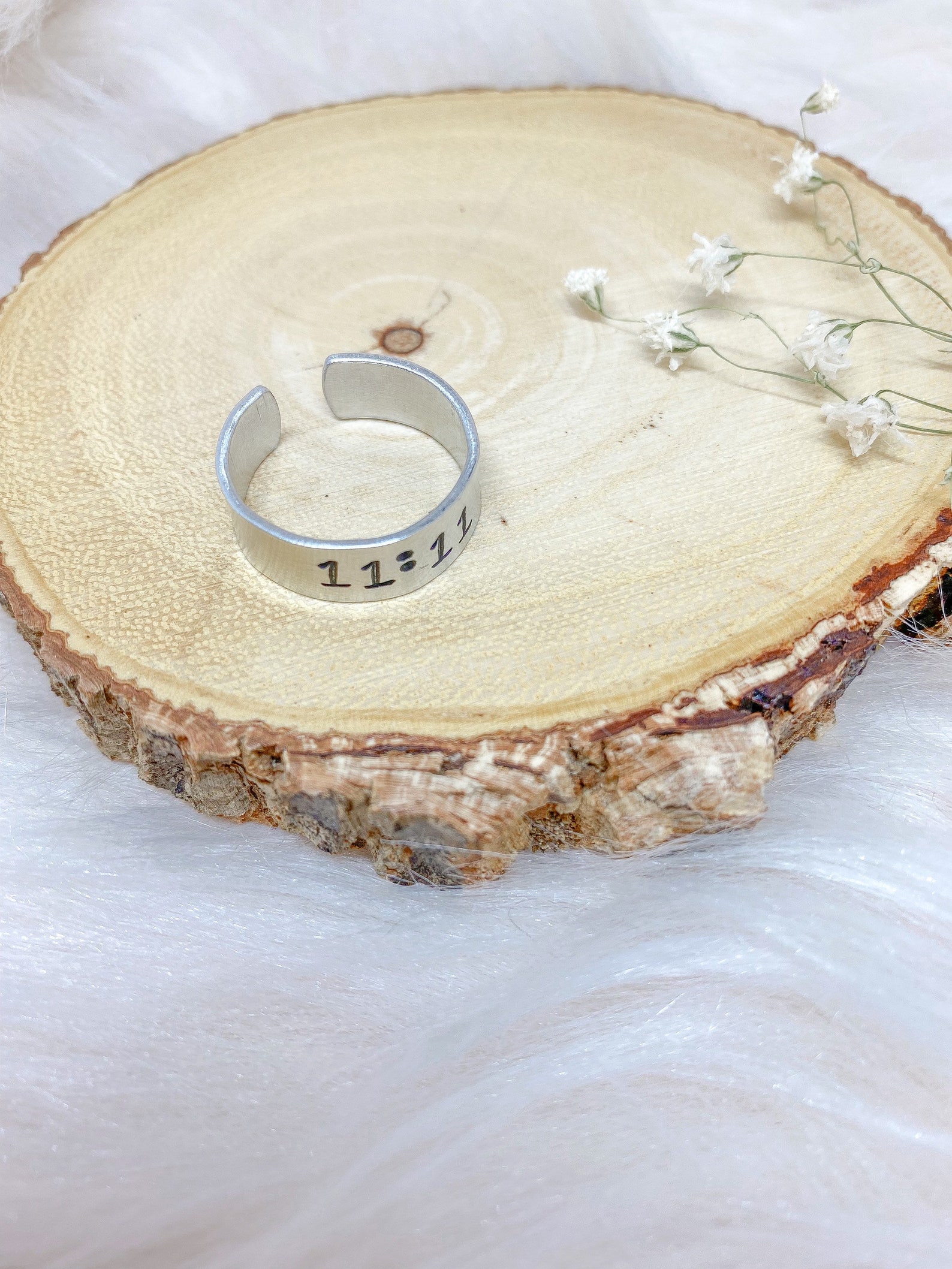 Hand Stamped 11:11 Make a Wish Silver Ring With Personalized Letter ...