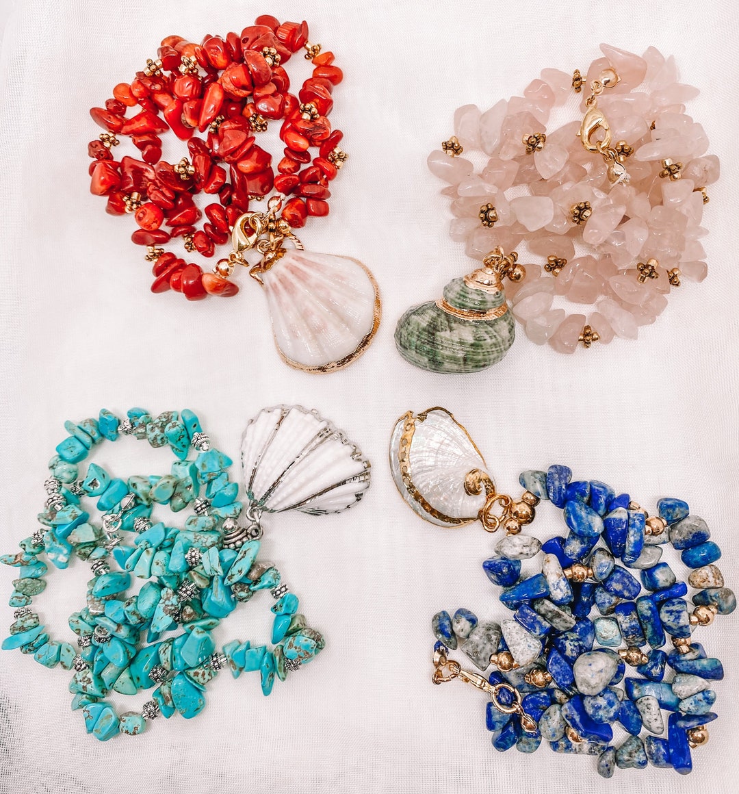 Seashore Serenity Gemstone Necklace - Natural Seashell Pendant With ...