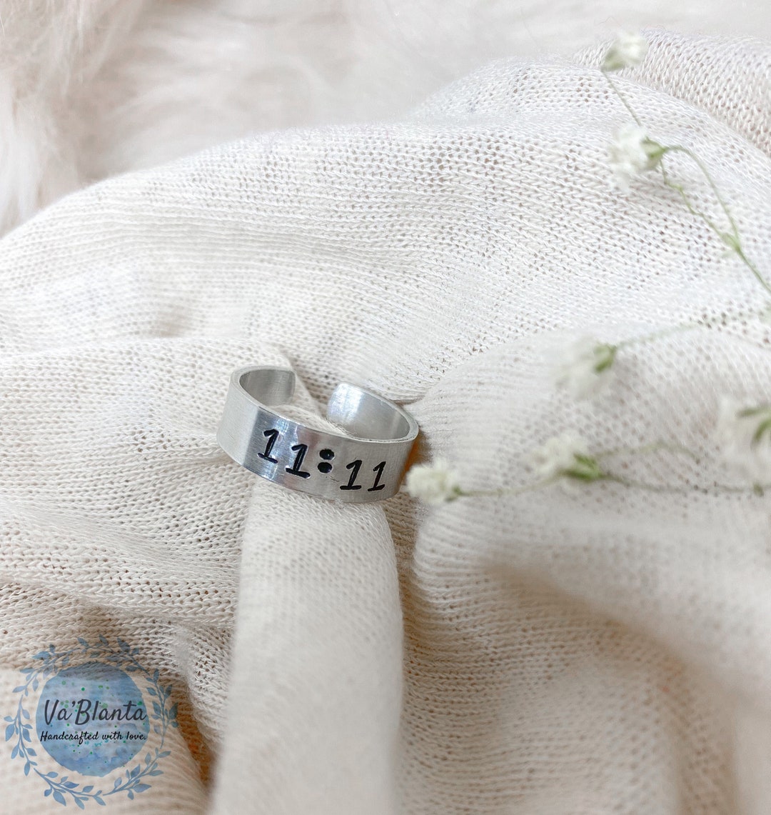 Hand Stamped 11:11 Make a Wish Silver Ring With Personalized Letter ...