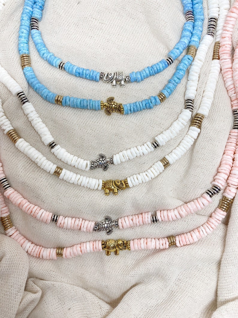 Puka Shell Choker Necklace| White, Pink or Blue Round Cut Chip Shells ...