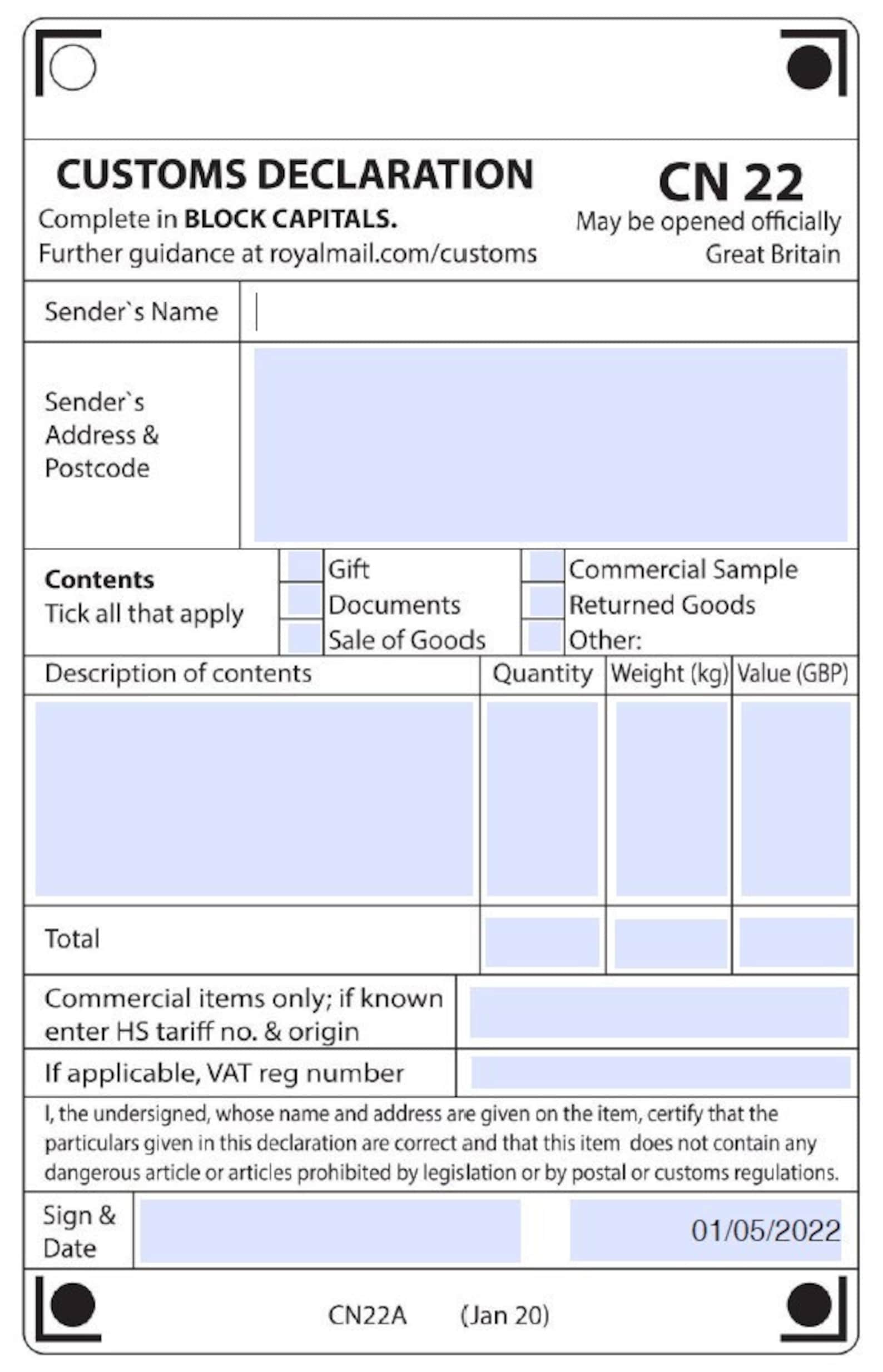 CN22 PDF Ready to Fill in on Your Computer - Digital File - Etsy