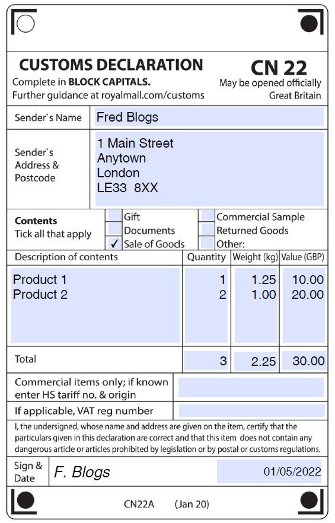 CN22 PDF Ready to Fill in on Your Computer - Digital File - Etsy