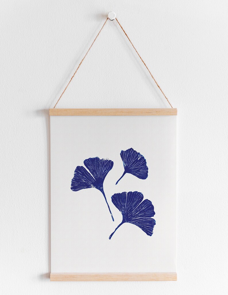 Blue Ginkgo Biloba Poster | Downloadable Botanical Navy Wall Art | Blue ...