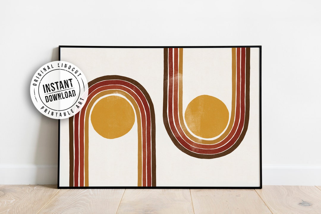 Double Abstract Rainbow | Printable Poster Art | Mid-century Modern ...