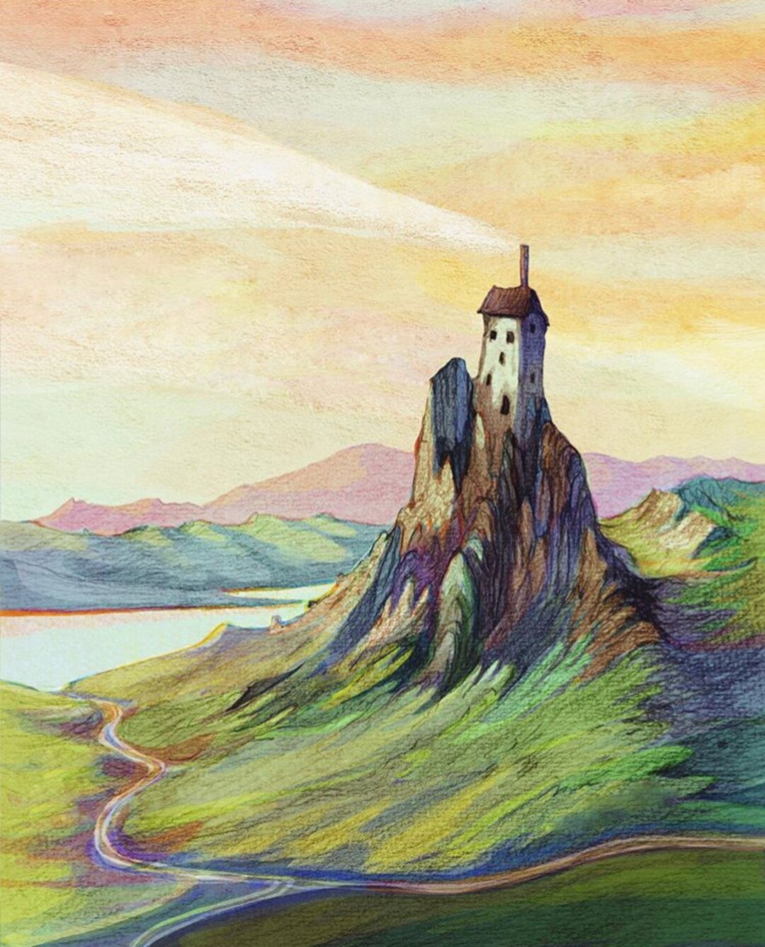 A House a Mountain and a River - Etsy