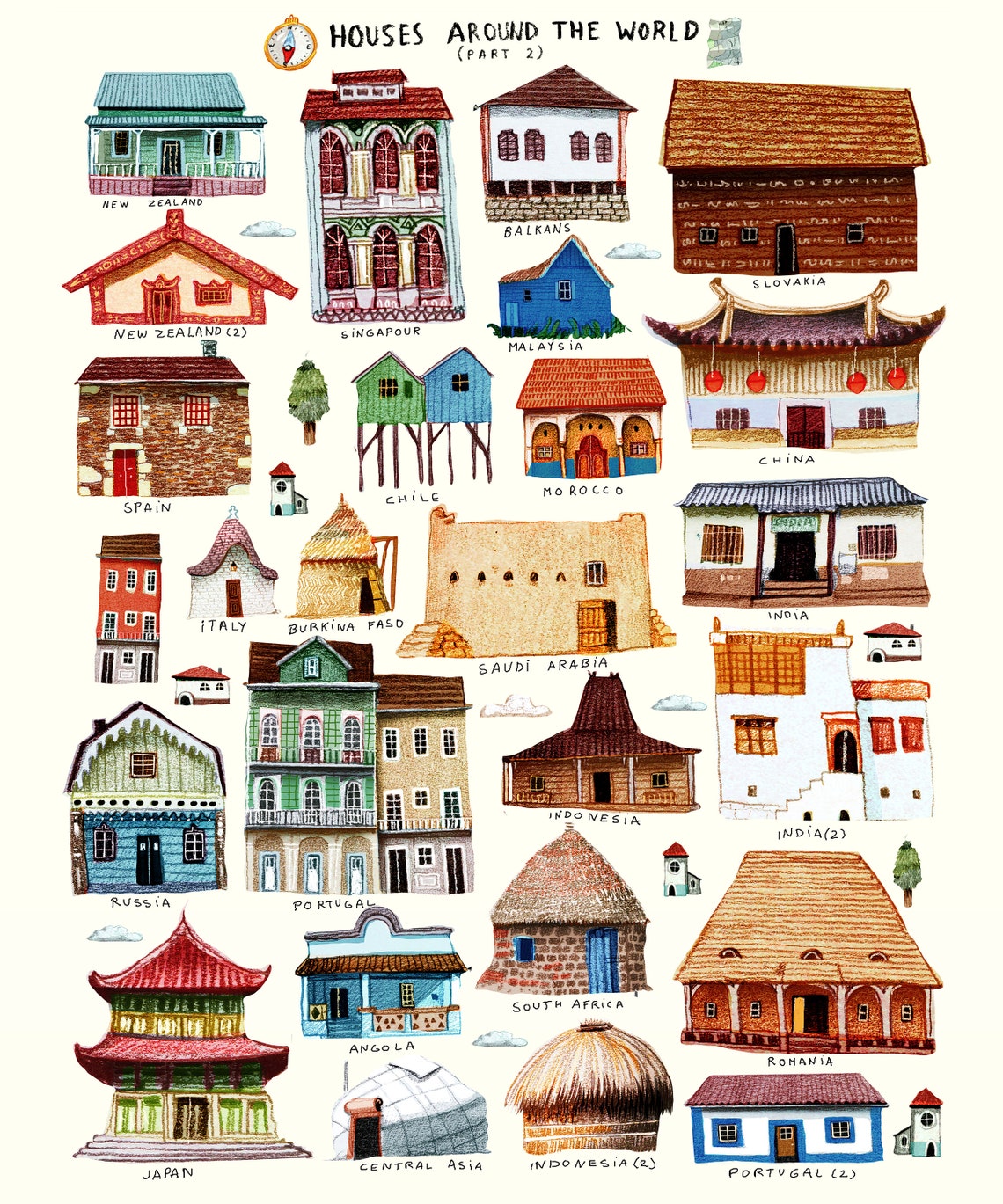 Houses Around the World Part 2 - Etsy