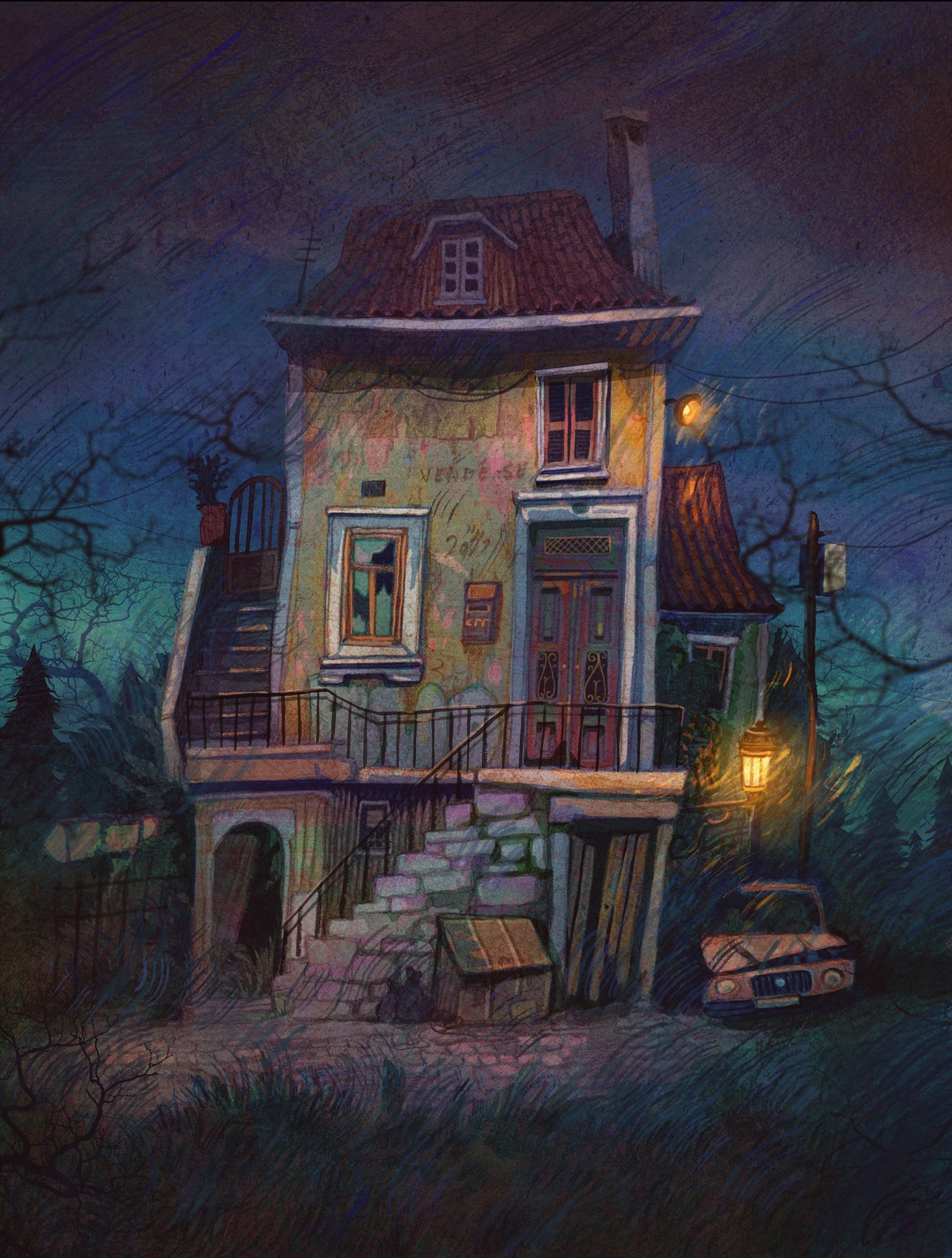 Blurry House Portrait - Etsy