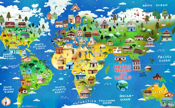 Houses Around the World. MAP | Etsy
