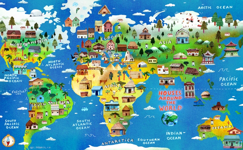 Houses Around the World. MAP - Etsy