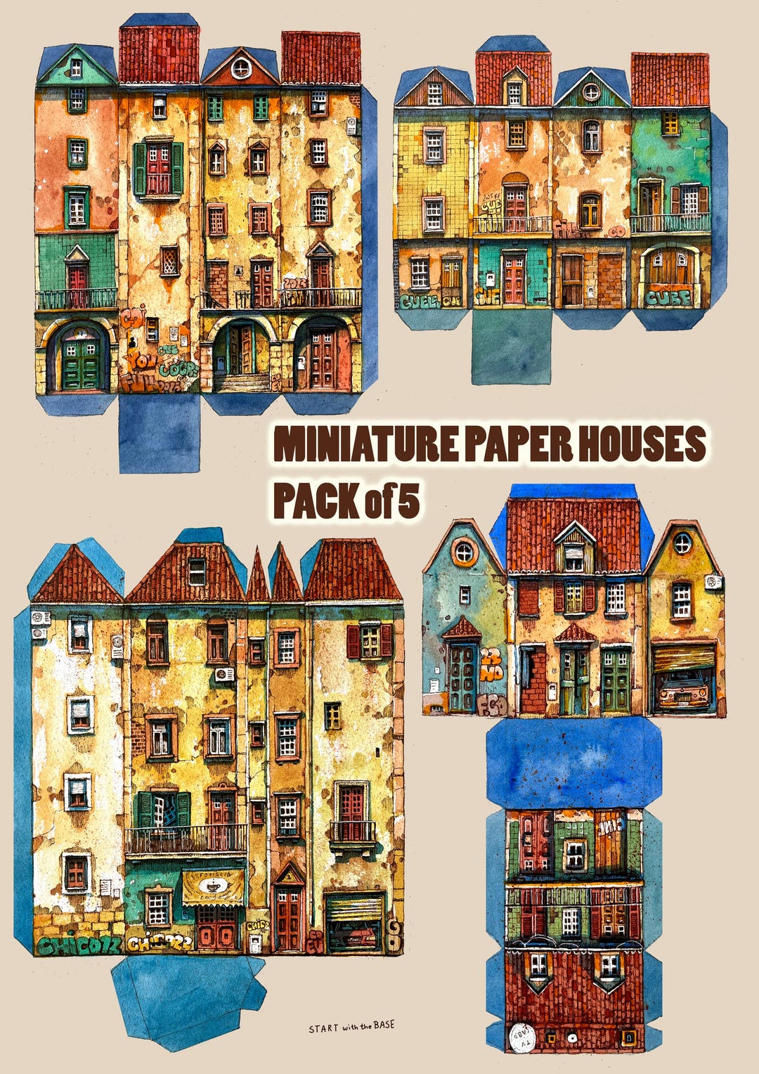 Miniature Paper House - Second Pack- Pack of 5 - Etsy