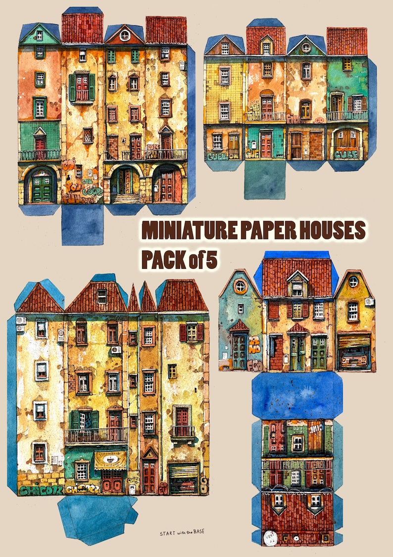 Miniature Paper House - Second Pack- Pack of 5 - Etsy