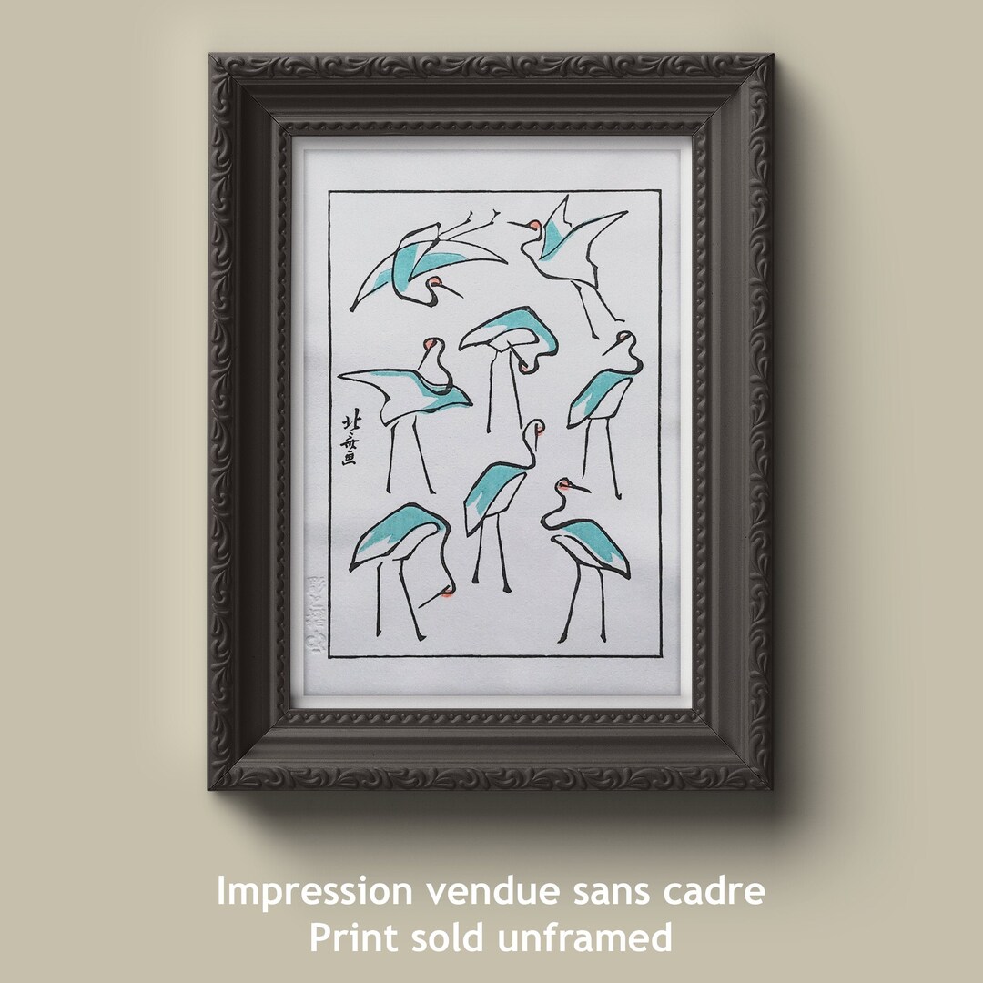 Japanese Woodblock Print "cranes" (ツル) by Katsushika Hokusai - Hand ...