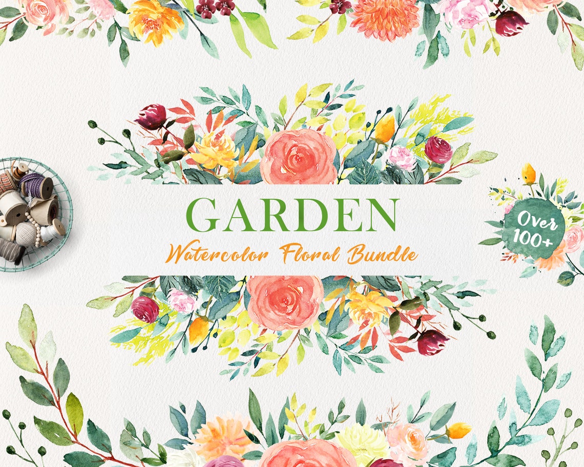 Watercolor Floral Clipart Bundle Watercolor Floral Frame - Etsy