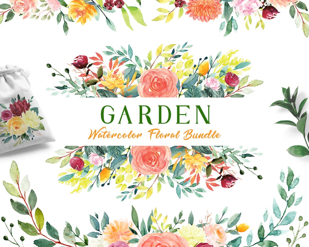 Watercolor Floral Clipart Bundle, Watercolor Floral Frame Arrangement ...