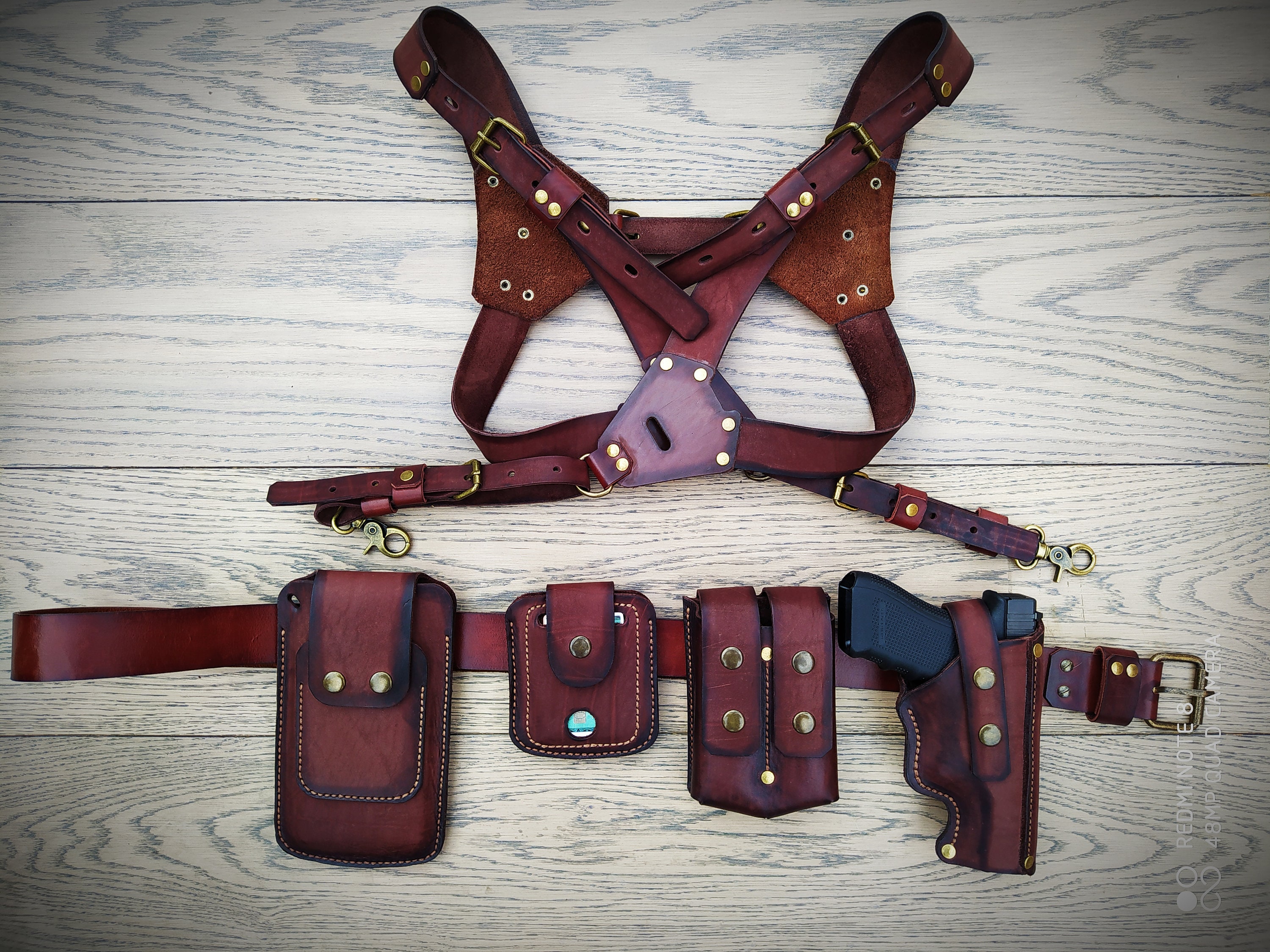 Tanned Leather Shoulder Holster & Magazine Pouch Fits Colt Springfield ...