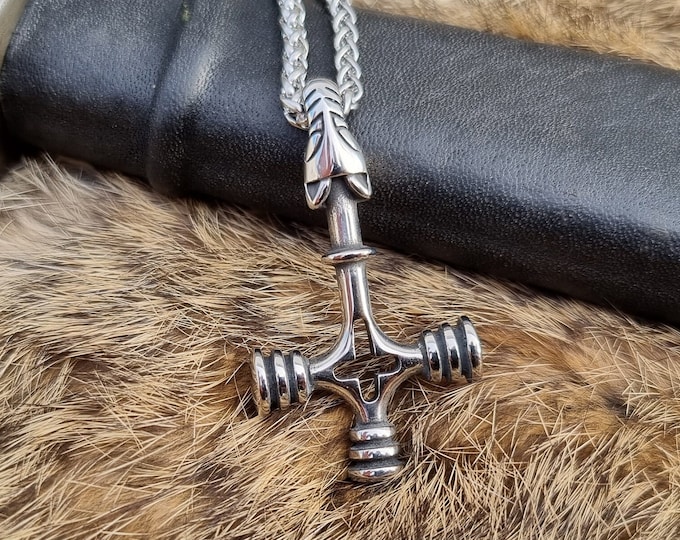 Viking Wolf Cross Hammer Mjölnir Pendant Necklace - Etsy UK