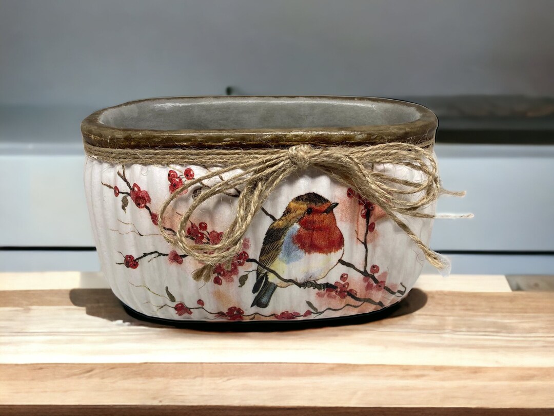 Handcrafted Rustic Robin Ribbed Planter Vintage-inspired - Etsy