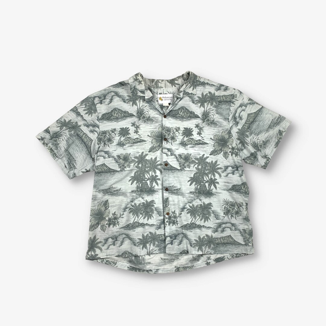 Vintage Beach Scene Hawaiian Shirt Grey 2XL - Etsy