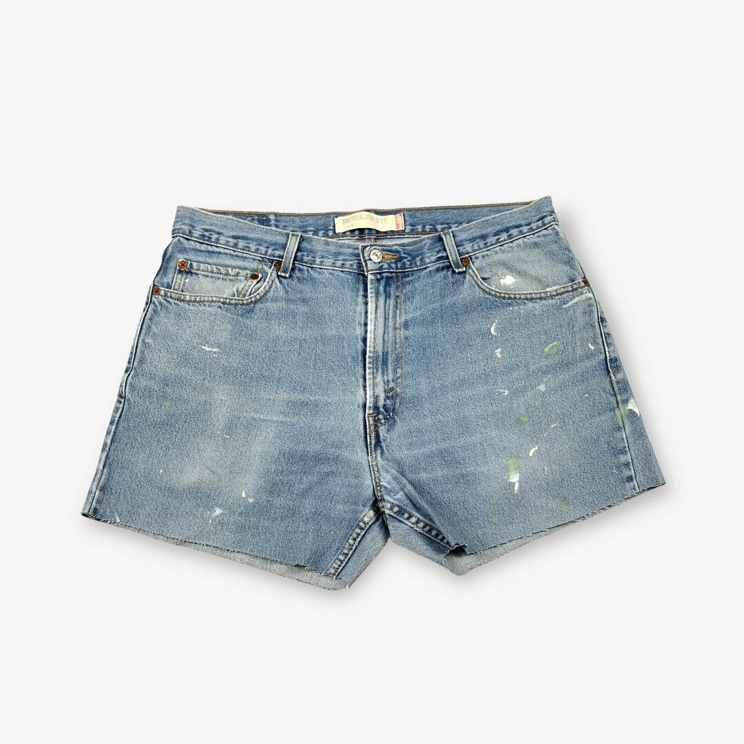 Vintage Levi's 505 Cut off Paint Splatter Denim Shorts Light Blue W36 ...