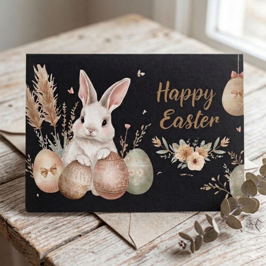 Boho Happy Easter PNG, Watercolor Bunny Sublimation Design, Easter Egg ...