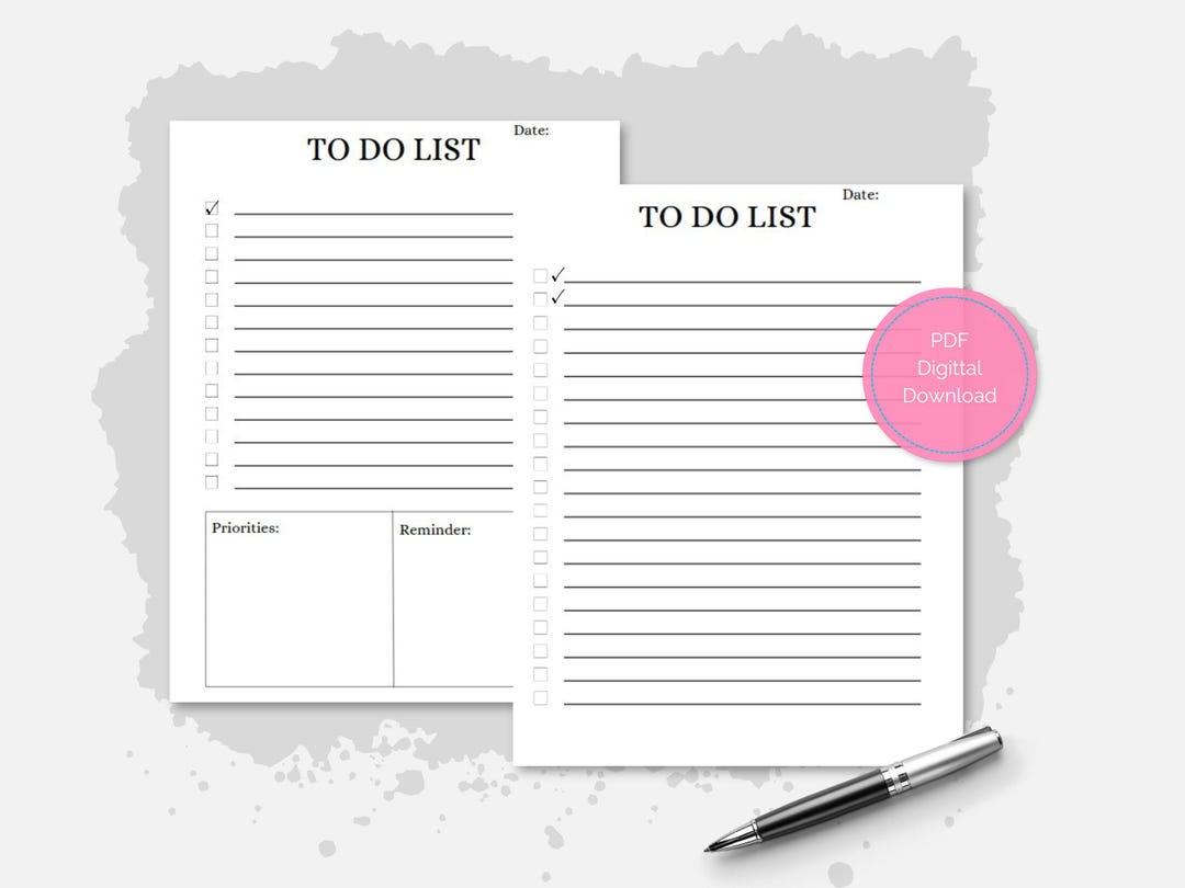 To Do List Daily Printable Simple Minimal Letter Size, A5, A4 Checklist ...